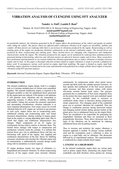 Vibration Analysis Of Ci Engine Using Fft Analyzer PDF