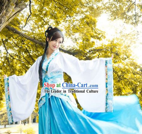 Ancient Chinese Blue And White Hanfu Dance Costumes For Women Hanfu