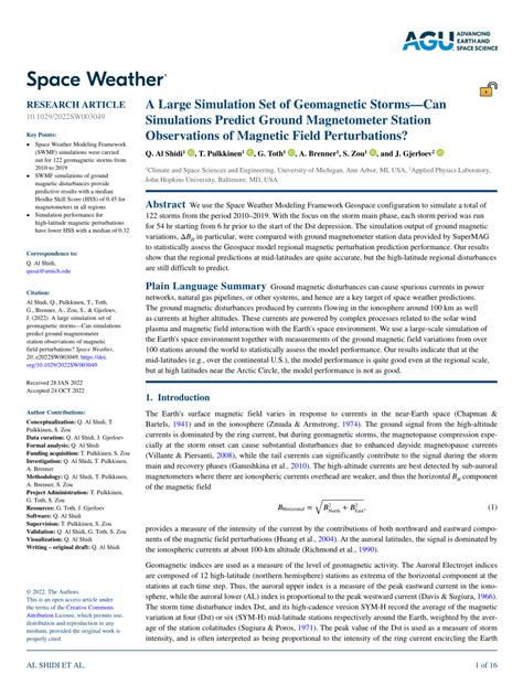 Pdf A Large Simulation Set Of Geomagnetic Storms Can Simulations Predict Ground Magnetometer