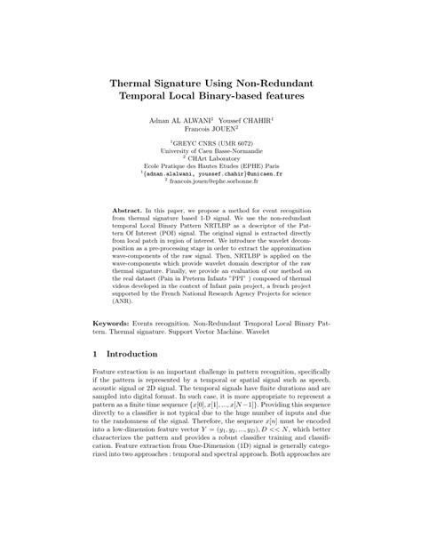 Pdf Thermal Signature Using Non Redundant Temporal Local Binary Based