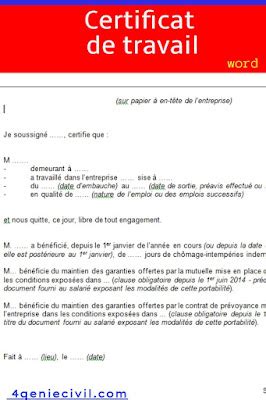 Certificat De Travail Exemple Modèle Word