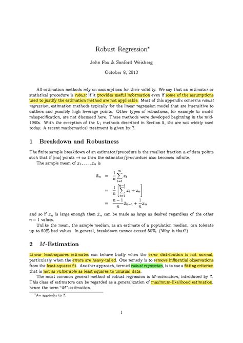 Lesson 9 Extra Notes Regression Robust Regression ∗ John Fox