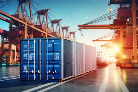 Premium Ai Image Container Ship At International Seaport Concept Of Transporting Goods By Ship