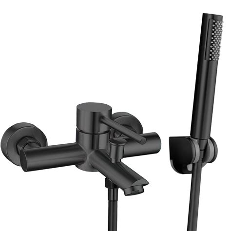 Grifo De Bañera Ducha Monomando Negro Mate Serie Palancia Valaz