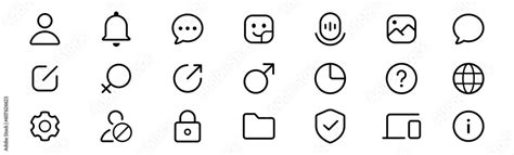 User Interface Icon Set In Line Style Setup And Setting Simple Black Style Symbol Sign For Apps