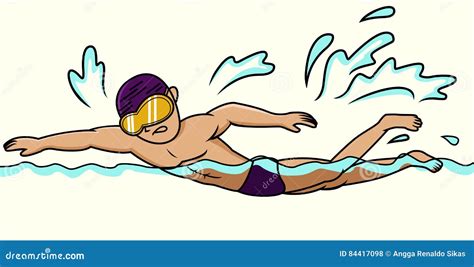 Ilustração Dos Desenhos Animados De Uma Natação Do Nadador Ilustração