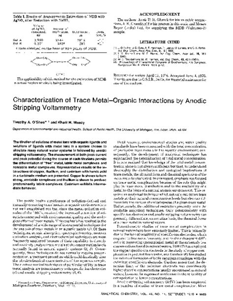 Pdf Characterization Of Trace Metal Organic Interactions By Anodic Stripping Voltammetry
