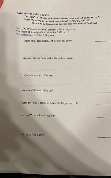 Solved Body Centered Cubic Unit Cell The Length Of The Edge
