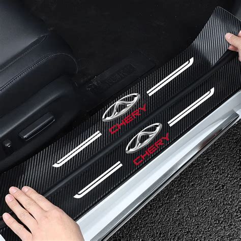 4pcs Carbon Fiber Car Door Sill Plate Protective Sticker For Chery