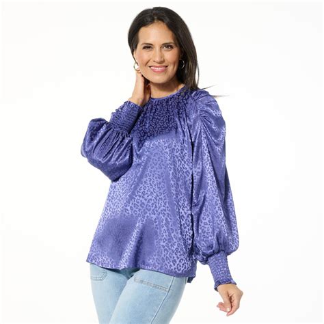 Dg2 By Diane Gilman Crew Neck Lantern Sleeve Blouse Hsn