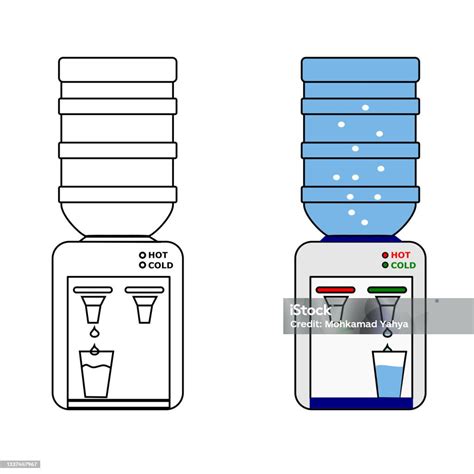 미네랄 워터 보틀이 있는 온수 및 냉철식수 디스펜서의 벡터 일러스트 수도꼭지에 대한 스톡 벡터 아트 및 기타 이미지 수도꼭지