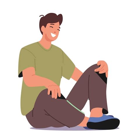 Lhomme Content Est Assis Confortablement Sur Le Sol Son Visage Orné D