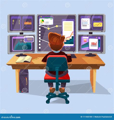 Vector Cartoon Trader Financial Analyst Workplace Stock Vector Illustration Of Finance Chart