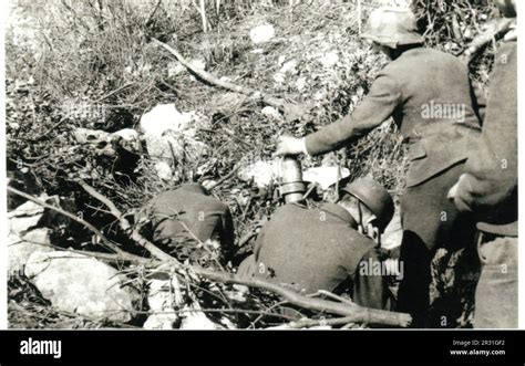 World War Two Bandw Photo German Paratroops Fire A Mortar In Italy 1944