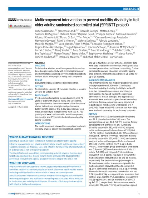 Multicomponent Intervention To Prevent Mobility Disability In Frail Pdf