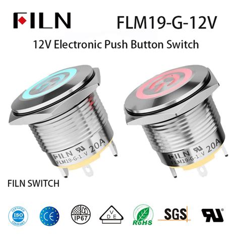 Great Electronic Push Button Switch Filn 19mm 12v 20 Amp Waterproof Red