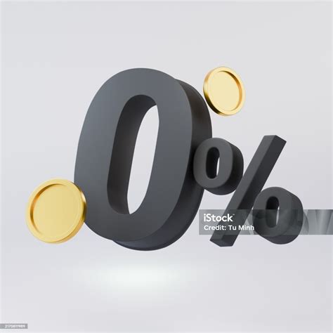 0 퍼센트 3d는 금속 스타일로 렌더링되며 밝은 배경에 황금색 동전이 있는 회색입니다 은행 및 신용 쇼핑 배너에 대한 0 퍼센트 이자율 배경 3d 숫자 문자 가격에 대한