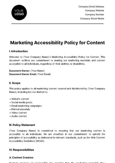Free Marketing Accessibility Policy For Content Template To Edit Online