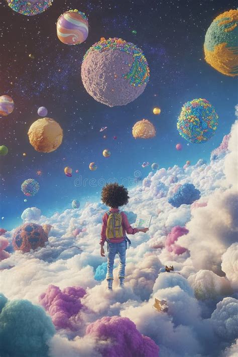 A Rocket Scientist Calculating Paths To Candy Planets Stock
