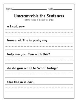 Unscramble Simple Sentences Sentence Structure Sentence Building