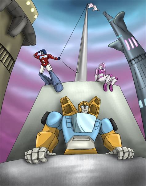 Old Pals On The Docks Of Iacon Orion Pax Ariel And Dion Transformers Artwork