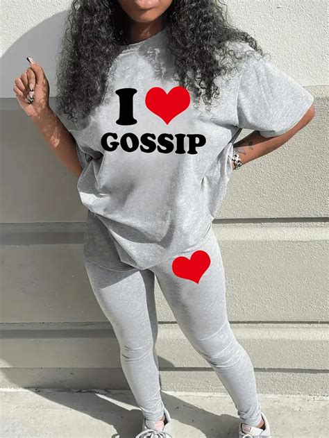 Letter Print Two Piece Set Short Sleeve T Shirt Pants Regionname