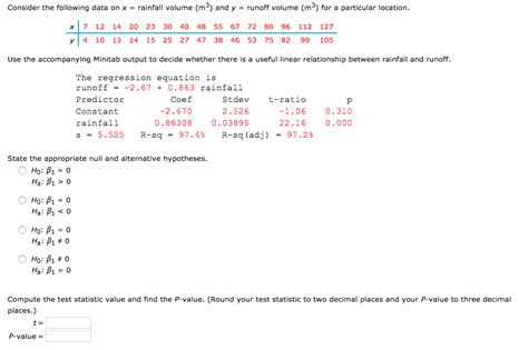 Solved Consider The Following Data On X Rainfall Volume Chegg