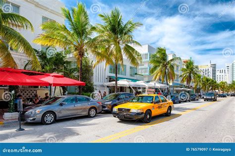 Colorful Summer Day At Ocean Drive In South Beach Miami Editorial