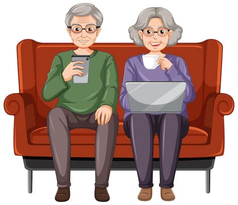 Een Senior Koppel Stripfiguur Zittend Op De Bank Gratis Vector