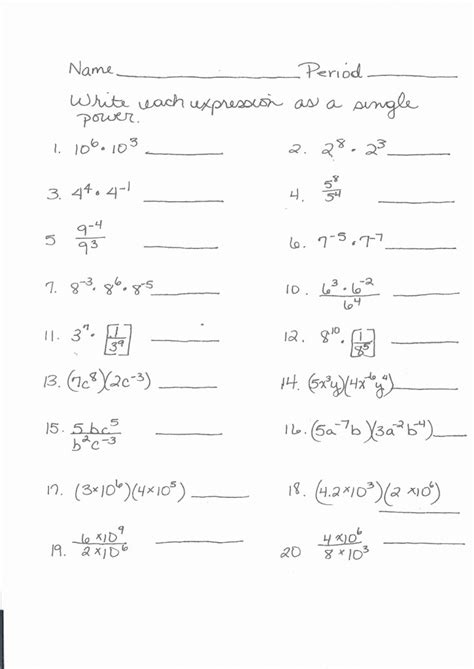 50 Simplify Exponential Expressions Worksheet Chessmuseum Template Library