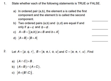 Solved 1 State Whether Each Of The Following Statements Is Chegg Com