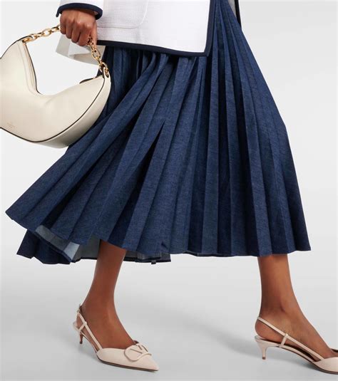 Valentino Vgold Pleated Chambray Midi Skirt Valentino