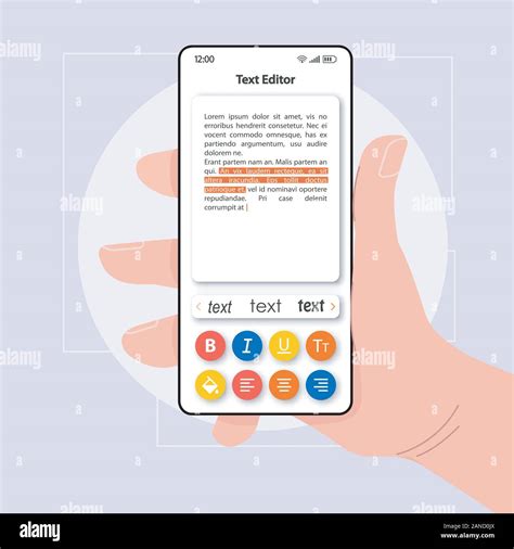 Text Editor Smartphone Interface Vector Template Mobile App Page Color