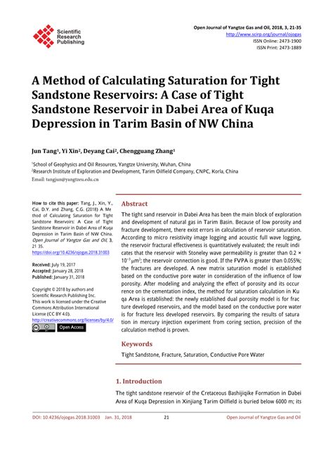 Pdf A Method Of Calculating Saturation For Tight Sandstone Reservoirs A Case Of Tight