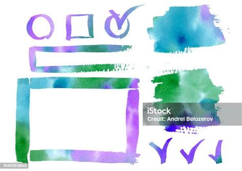 수채화 프레임 프리핸드 드로잉 녹색 파란색 청록색 및 보라색 프레임 요소를 흰색으로 설정합니다 인포그래픽 카탈로그 배경 녹색에 대한 스톡 벡터 아트 및 기타 이미지 Istock