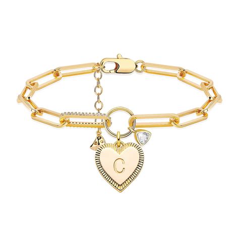 Mevecco Gold Paperclip Bracelet 18k Gold Plated Heart Initial Oval