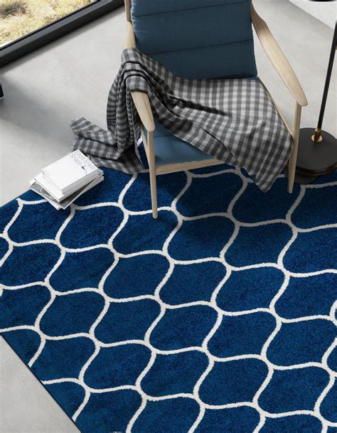 Navy Blue 6 X 9 Lattice Frieze Rug