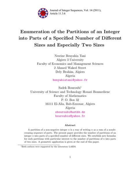 Enumeration Of The Partitions Of An Integer