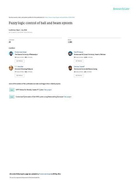 Fuzzy Logic Control Of Ball And Beam System Pdf Pdf Control Theory Applied Mathematics