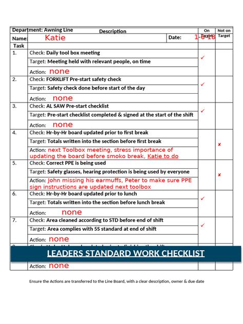 Leaders Standard Work Checklist Completed Example Pdf