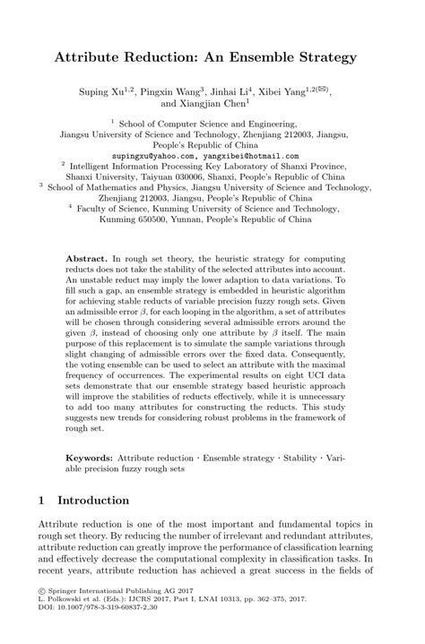 Pdf Attribute Reduction An Ensemble Strategy