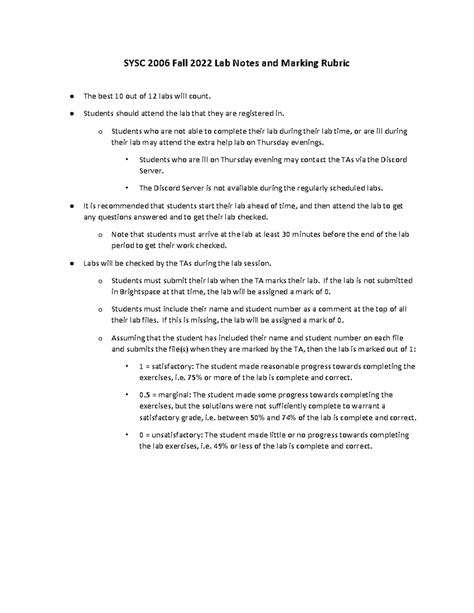 Sysc 2006 Fall 2022 Lab Notes And Marking Rubric Sysc 2006 Fall 2022