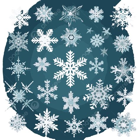 Snow Flakes Vector Sticker Clipart Set Of White Snowflakes On A Dark Background Cartoon