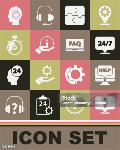 정보 컴퓨터 모니터 및 도움말 시계 24 시간 퍼즐 조각 스톱 워치 터치 지원 운영자 및 노트북 Faq 아이콘을 설정합니다 벡터 0명에 대한 스톡 벡터 아트 및 기타 이미지