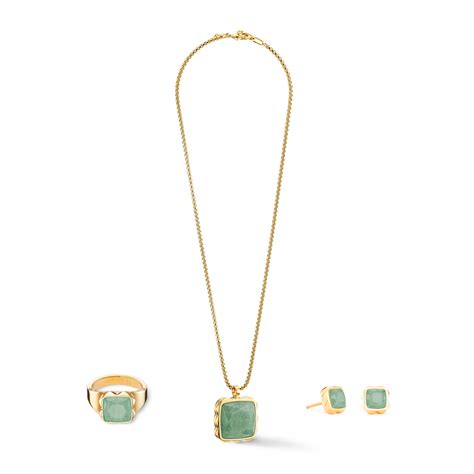 Earrings Spikes Square Aventurine Gold Green Coeur De Lion Europe
