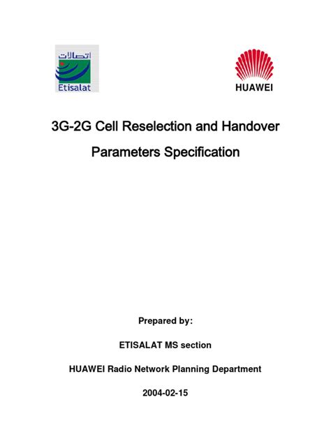 Cell Re Selection And Handover Parameters Specification Pdf