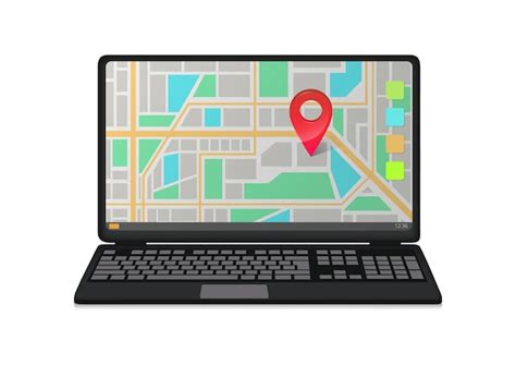 Premium Vector Laptop With Map On Screen With Red Pointer