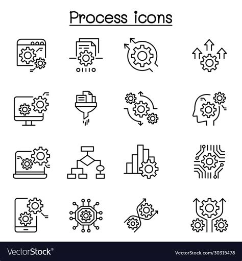 process data analysis icon set in thin line style vector image