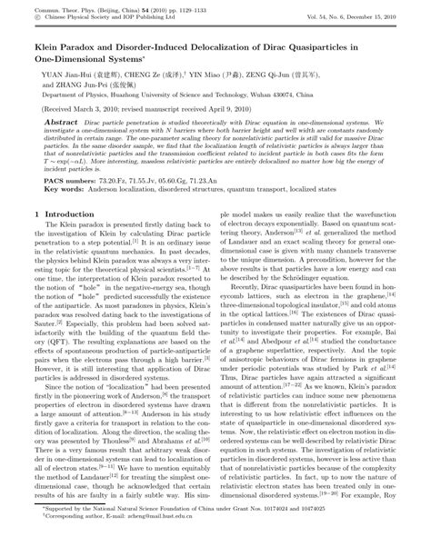 Pdf Klein Paradox And Disorder Induced Delocalization Of Dirac Quasiparticles In One