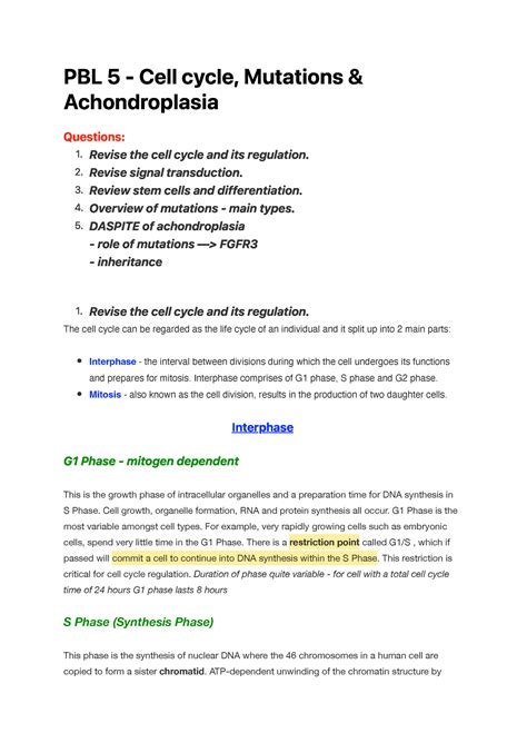 Cell Cycle Mutations And Achondroplasia P B L 5 C E L L C Yc L E M U Ta T I O N S And Ac H